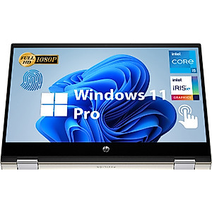 HP 2023 Pavilion 2-in-1 14" FHD Touch Screen Business Laptop, Intel Quad-Core i5-1135G7 2.4 GHz, 32GB DDR4, 1TB SSD, Fingerprint Reader, 8.5 Hours Battery, Bluetooth,WiFi, Windows 11 Pro, Gold,MarsPC