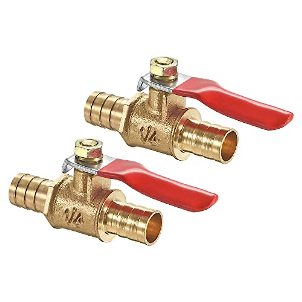 M METERXITY 2 Pack Pressure Valve - Water Control Valve, Non-Slip Handle Dual Barb Shut-off Valve, Apply to Outdoor/Garden/Swimming Pools(10mm x 10mm, Brass)