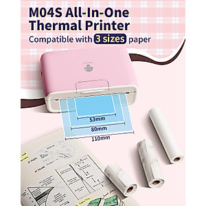 Phomemo M04S Portable Thermal Printer with 110mm White Non-Adhesive Thermal Paper 3 Rolls