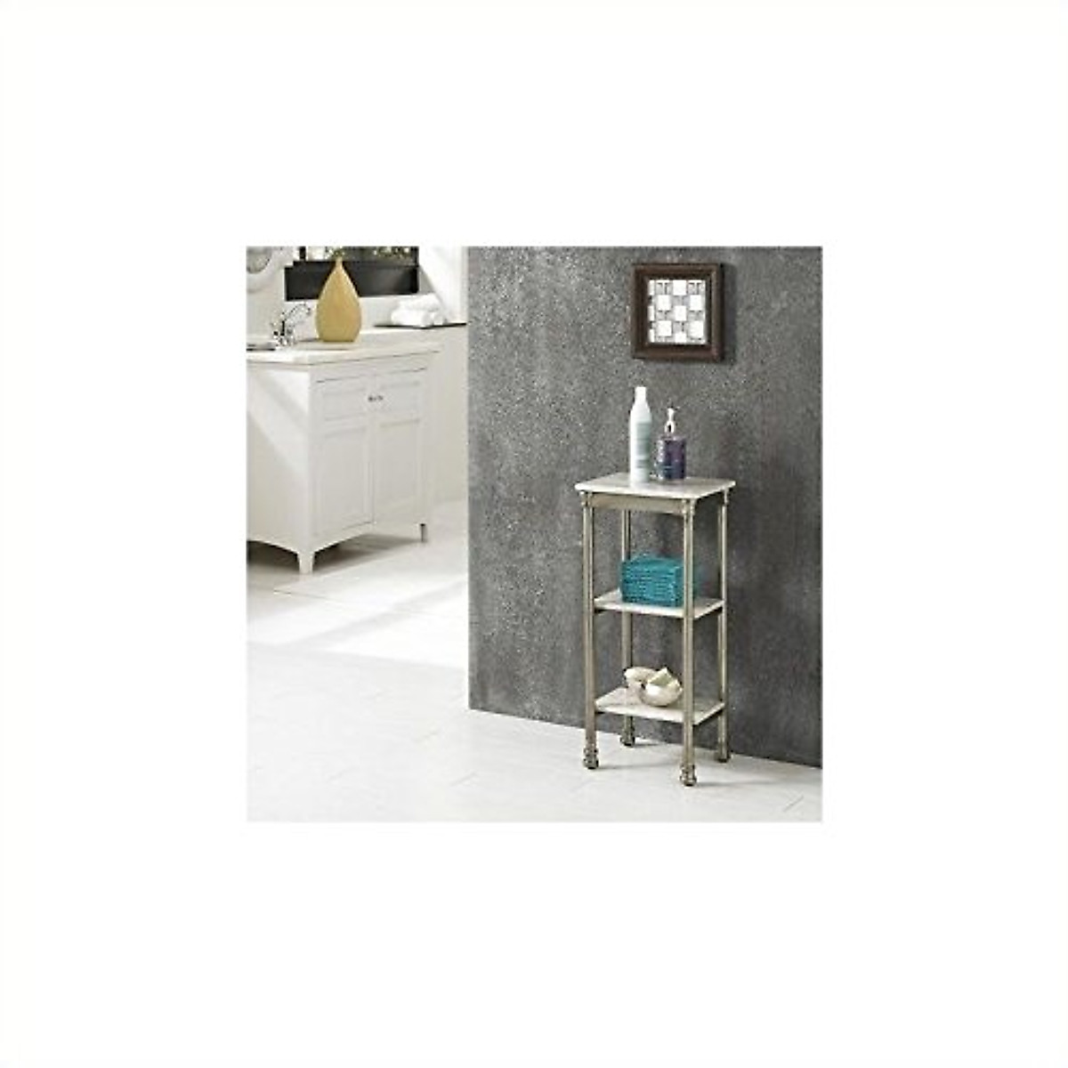 Home Styles The Orleans Three Tier Tower with Marble Laminate Shelves, Sturdy Powder-Coated Steel Frame