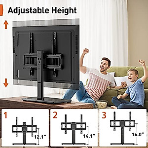 Perlegear Tabletop TV Stand, Universal TV Stand for 23–55 Inch LCD/LED/OLED TVs, Height-Adjustable with Tempered Glass Base & Cable Management, Holds up to 77 lbs, VESA 400x400mm, PGTVS02