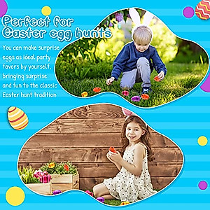 50 Pcs 3.5 Inch Easter Eggs Printed Bright Eggs Fillable Plastic Easter Eggs Easter Basket Stuffers Bulk Colorful Eggs for Easter Egg Hunting Games Kids Boys Girls Party Stocking Fillers, 4 Styles