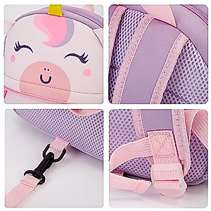 KK CRAFTS Preschool Toddler Backpack with Leash, 3D Cute Cartoon Neoprene Animal Schoolbag for Kids Boys Girls（Baby Unicorn）