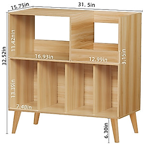 LELELINKY Large Record Player Stand, Turntable Stand with Storage, Vinyl Record Holder with Display Area, Record Player Table Holds Up to 300 Albums, Record Stand for Music room Living Room-Natural