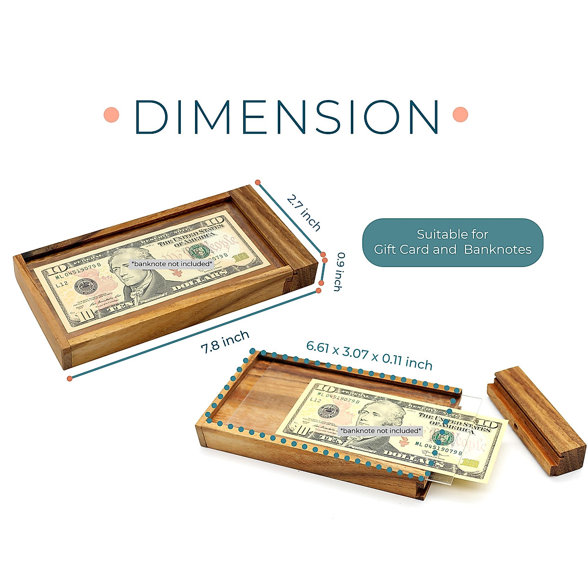 BSIRI ATM Puzzle Box for Adults- Secret Box Brain Teaser Wooden Puzzle Boxes with Hidden Compartments. Ideal Mystery Box, Money Box, Jewelry Box, 3D Puzzle Lock Box, Gift Card, and Money Puzzle Box