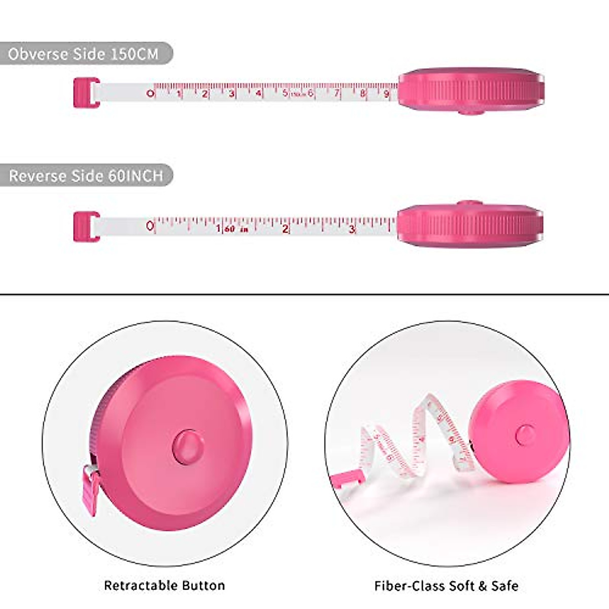 DiCUNO 60-Inch 1.5 Meter Soft Retractable Measuring Tape, Pocket, Body Tailor Sewing Craft Cloth Tape Measure (8 Colors Package)