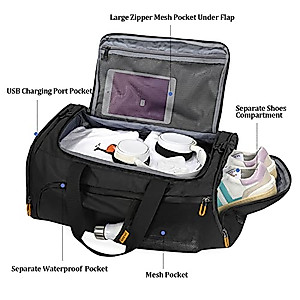 Gym Duffle Bag Backpack with Shoe Compartment &Wet Pocket, 50L Large Waterproof Sports Bags for Men Women, Travel Duffel Carry on Bag with USB Port,Blue