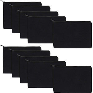 Gejoy 10 Pieces Cosmetic Bag Multipurpose Makeup Bag with Zipper Cotton Canvas Bag Travel Toiletry Pouch DIY Craft Bag (M, Black)