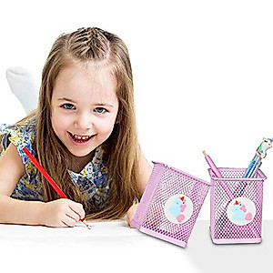 Trycooling Pen Holder Cute Pencil Holder for Kids Girls Mesh Pen Cup Holder Stand Desk Organizer Unicorn Makeup Pencil Holder for Office,School,Home,Pink Pencil Holder (2 Pack Square)