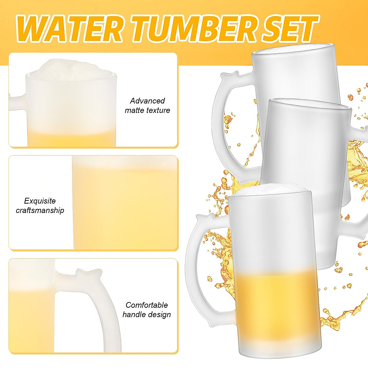 Mifoci 6 Pcs Beer Mugs for Sublimation 16 oz Glass Cups Can Add Photo Text or Images on Personalized Beer Glass for Husband Dad Men for Father's Day Oktoberfest Wedding Gift (Frosted)