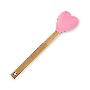 Generic Heart shaped silicone spatula – baking,stirring,pastry,kitchen utensil spoon – bamboo handle - meaningful kitchen gift idea – housewarming,mother’s day,wedding,engagement,Pink,2.8x13.4