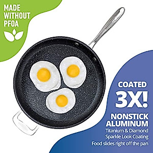 Granitestone Nonstick 14” Frying Pan with Lid Ultra Durable Mineral and Diamond Triple Coated Surface, Family Sized Open Skillet, Oven and Dishwasher Safe, Large, Black