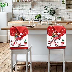 Christmas Chair Covers Set of 4, Christmas Chair Back Covers, Santa Hat Chair Covers, Christmas Decorations Indoor Chair Covers for Dining Room, Christmas Kitchen Decor Dining Room Chair Covers