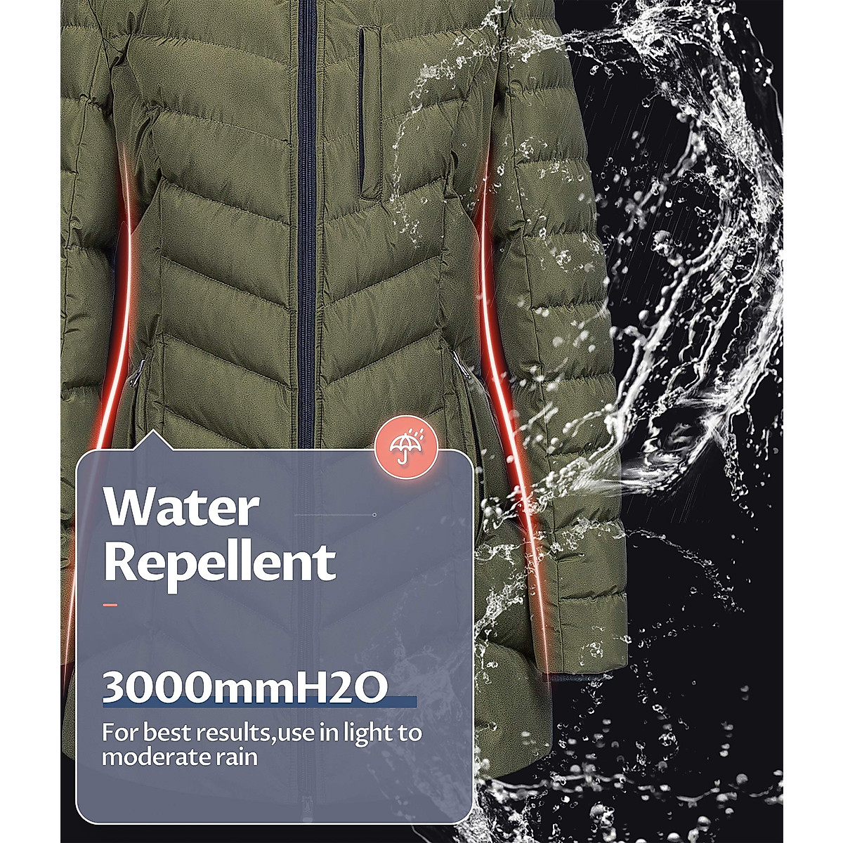 CREATMO US Women's Hooded Puffer Jacket Water-Resistant Insulated Quilted Coat Army Green XL