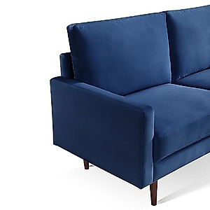American Furniture Classics Blue 57 Inch Wide Upholstered Two Cushion Loveseat with Square Arms Velvet, 57" x 32" x 37"