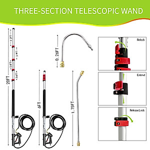 XUNCHI 24 Feet High Pressure Power Washer Telescoping Lance Extension Wand with 1/4 Inch Quick Connection, 5 Spray Nozzle Tips and Harness Belt, Pivoting Coupler, 2 Adapters, 4000 PSI Max Pressure