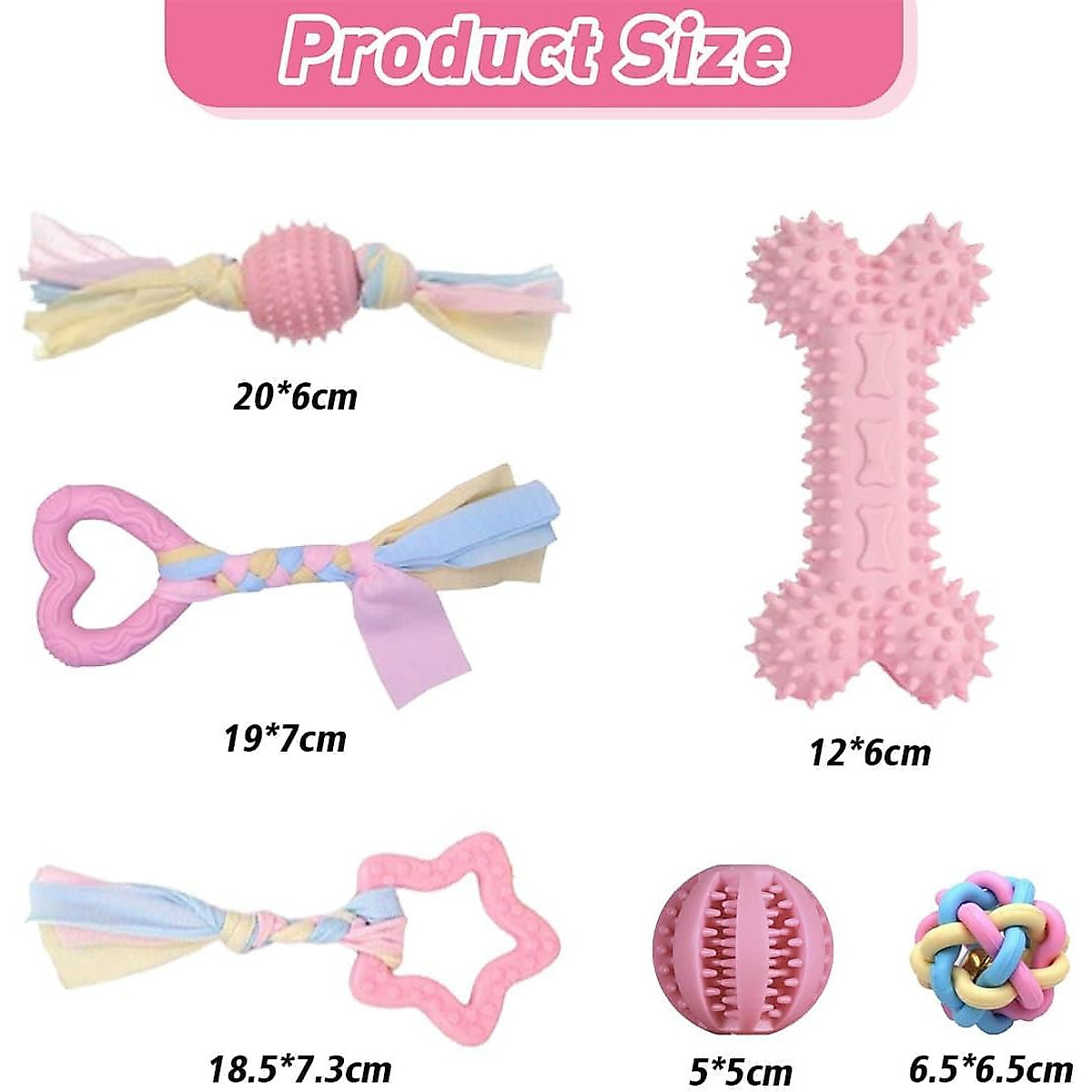Bambinom Puppy Chew Toys, 6 Pack Puppy Teething Toys for Small Breed, Soft Rubber Cute Pink Dog Toys, Eco-Friendly, Teeth Cleaning Interactive for Small Dogs