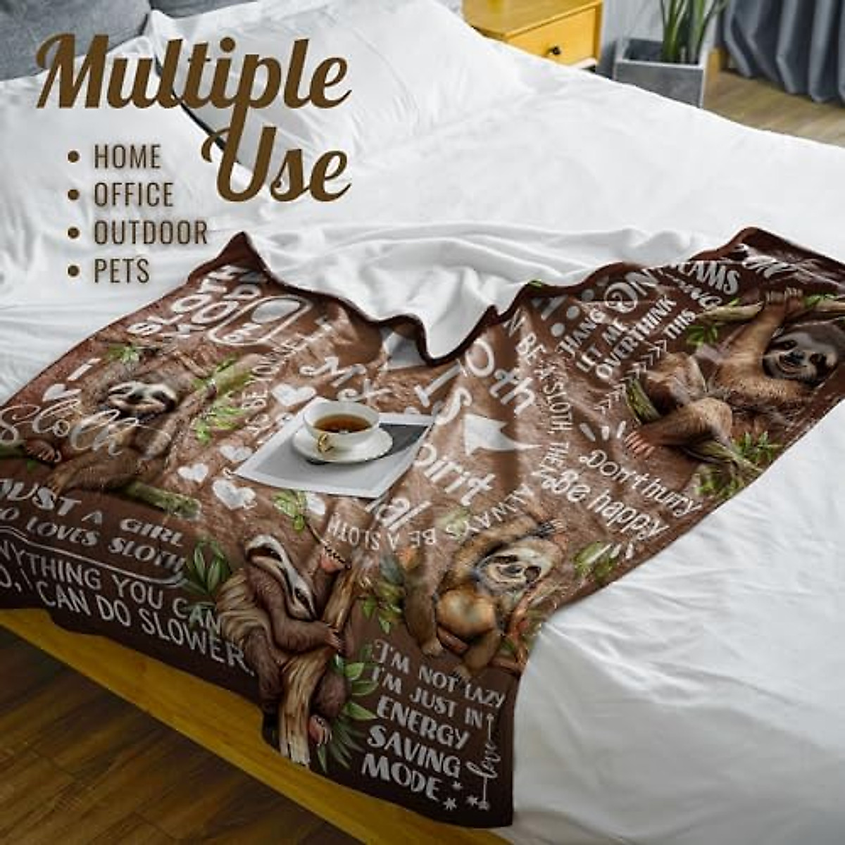 InnoBeta Sloth Gifts for Women, Sloth Throw Blanket, Sloth Flannel Blankets for Women, Girls, Teens, 50 x 65 Inches, Spirit Animal