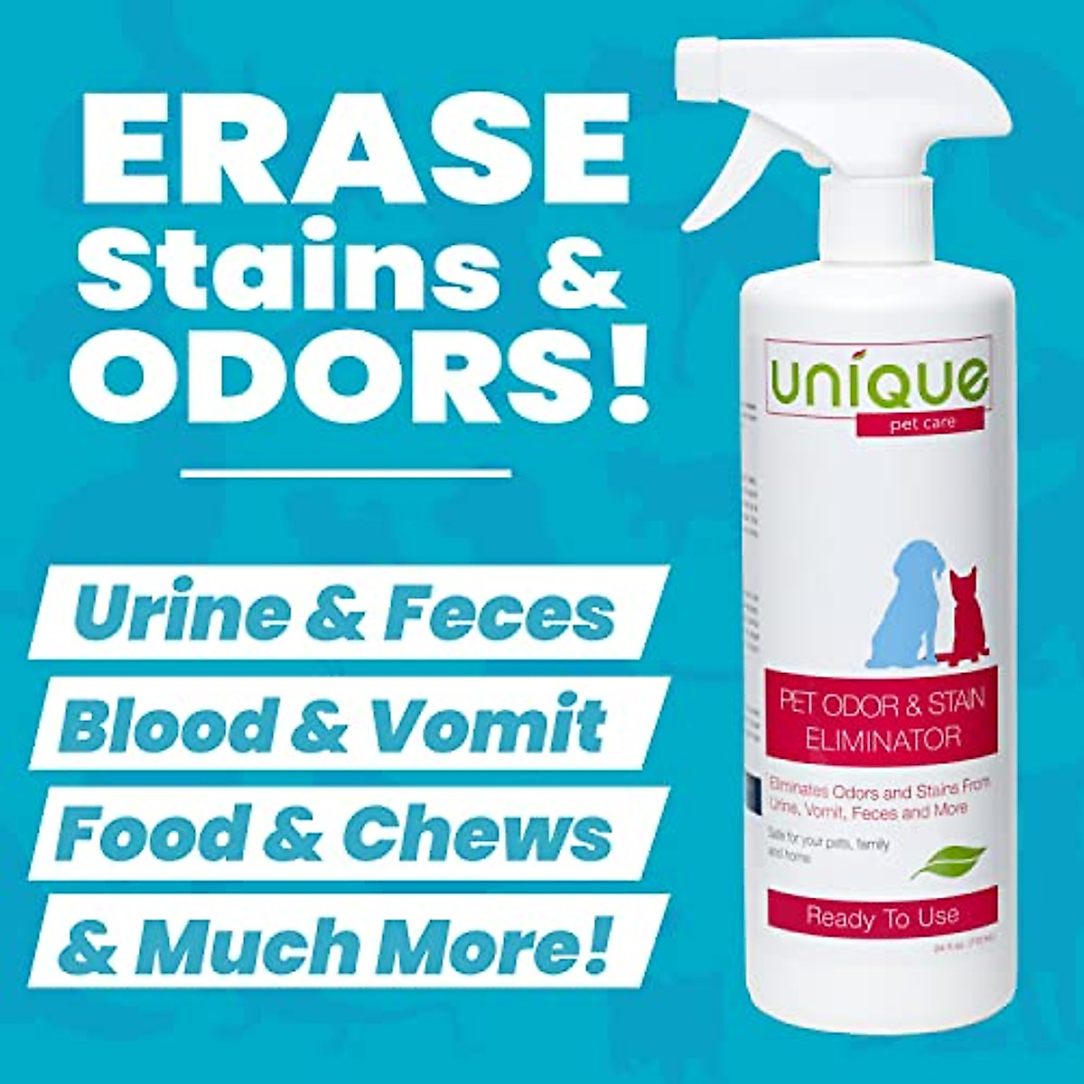 Unique Pet Odor and Stain Eliminator - 24 oz. Ready-to-Use Liquid Spray - Bio-Enzymatic Formula Eliminates Old and New Pet Odor and Pet Stains