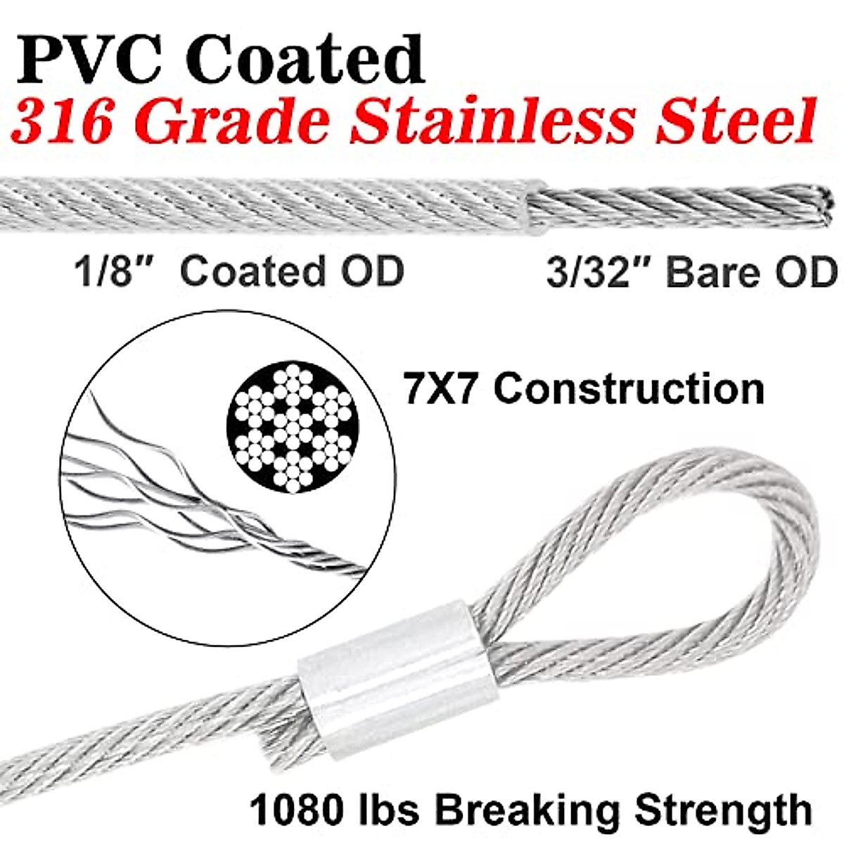 NQN 48 PCS T304 6 Inch Hardware Kit for Square & Rectangle Sun Shade Sail Canopy Awning Installation Installation Complete Set, 48 Ft (12'x4) Extension Cable Wire Rope, 304 Stainless Steel, Anti Rust