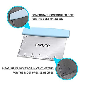 Ginkgo Dough Scraper Multi-Purpose Stainless Steel Bench Scraper with Contoured Grip, 6 Inch, Blue