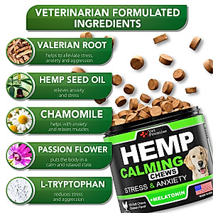 Hemp Calming Chews for Dogs with Anxiety and Stress - Dog Calming Treats - Dog Anxiety Relief - Separation - Travel - Barking - Melatonin for Dogs - Hemp Oil - Calming Treats for Dogs - 120 Treats