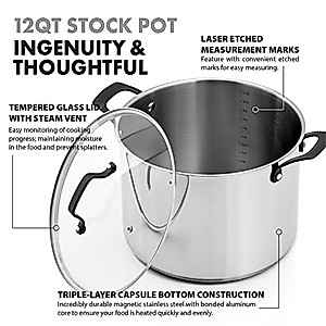 GrandTies Tri-Ply Stainless 4-Piece Induction Pots and Pans Set, Saucepan, Stockpot, Kitchen Cooking Pot with Lid and Black Metal Handle, Dishwasher Safe Cookware