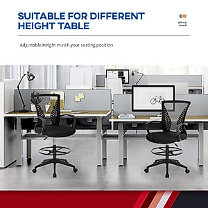 FDW Drafting Chair Tall Office Chair Ergonomic Office Chairs Adjustable Height Rolling Swivel Computer Task Chair Mesh Desk Chair with Arms Foot Rest Back Support (Black)