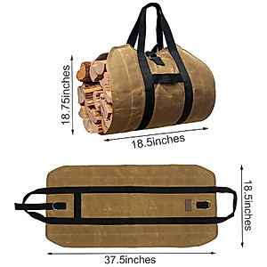 Firewood Carrier, Heavy Duty Canvas Bag, Large Log waxed carrier Tote Bags Fireplace logs Wood Stove Accessories, Campfire chimenea, Wood Bucket Holder firewood rack indoor, Outdoor Camping Bags
