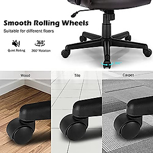 Giantex Office Chair, Leather Modern Executive Chair, Ergonomic Mid Back Computer Desk Chair w/Padded Armrests, Height Adjustable Swivel Task Chair w/Rocking Function, Dark Brown