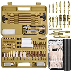iunio Universal Gun Cleaning Kit, with Mat and Case, Full Brass Jags, Rods and Adapters, for All Guns, Rifle, Shotgun, Handgun, Pistol, Hunting, Shooting, All Caliber