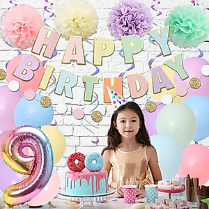 BRT Bearingshui 9th Birthday Decorations for Girls Boys, 40 Inch Rainbow Gradient Number 9 Balloon, 9th Birthday Balloon, Happy Birthday Banner, Children’s 9th Birthday Party Supplies for Kids
