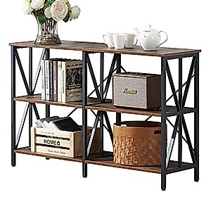 HASIODXE Narrow Console Tables for Entryway, Industrial Wood Sofa Tables with Storage Shelves, 3 Tier Hallway Table for Living Room, 39 Inch Vintage Brown