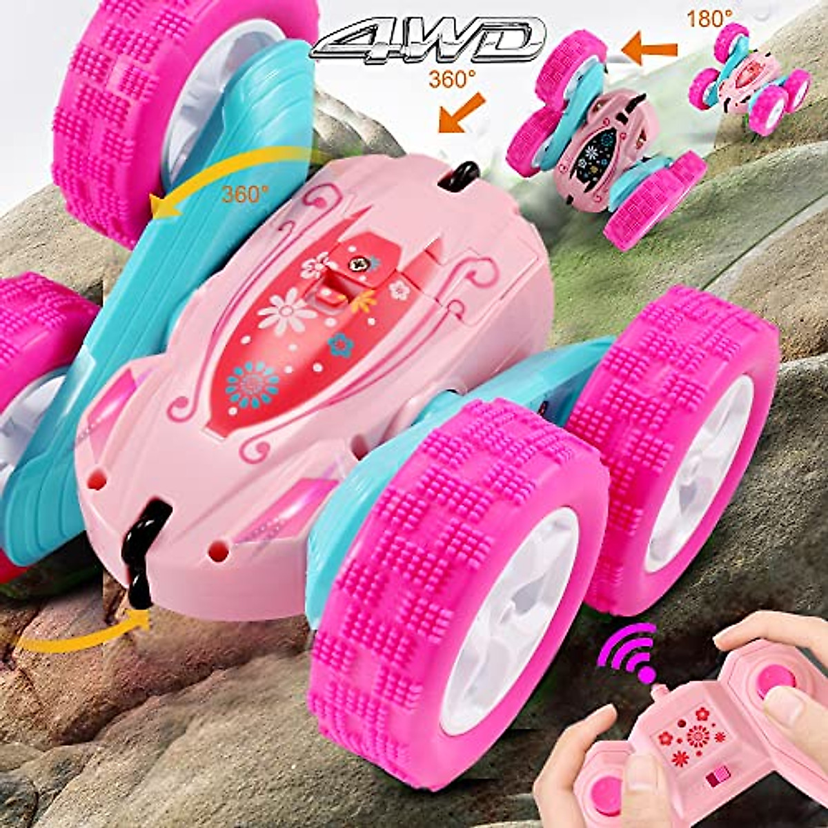 FREE TO FLY Rc Stunt Cars: Double Sided 360°Flip Rotating 4WD Race Car Toy For Outdoor & Indoor for 6 7 8 9 10 11 12 Year Old Girls Boys Birthday Gift for Kids Ages 6+