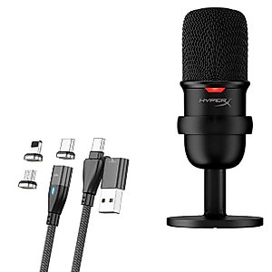 BoxWave Cable Compatible with HyperX SoloCast - MagnetoSnap PD AllCharge Cable (100W), Magnet PD 100W Charging Cable USB Type-C Micro USB for HyperX SoloCast - Jet Black