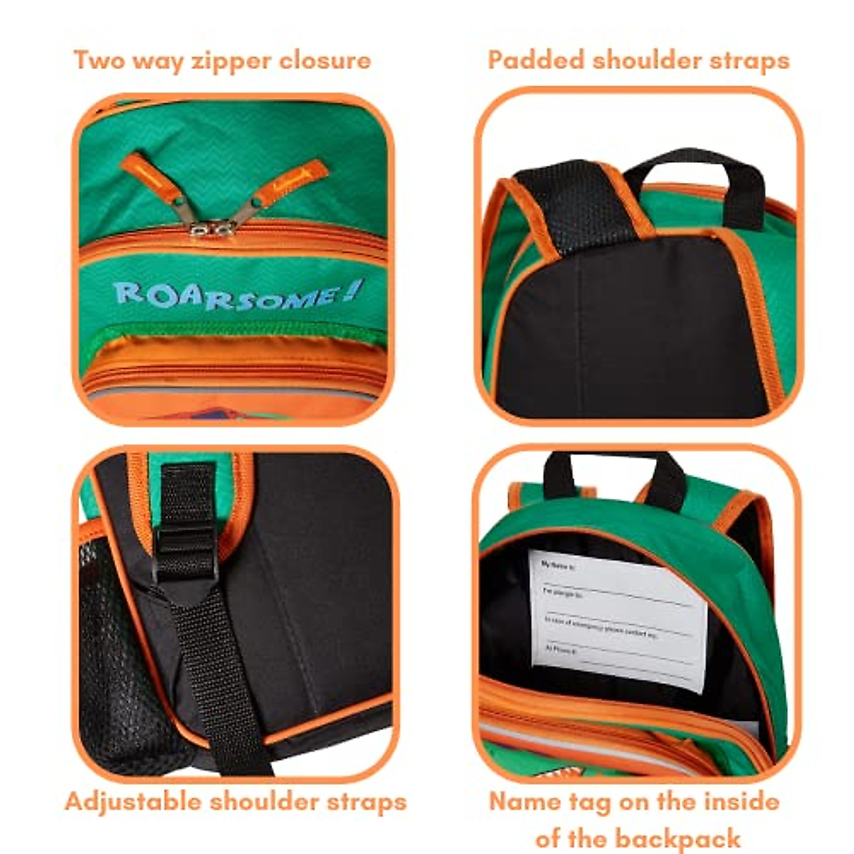 RALME Dinosaur Mini Backpack Set with Water Bottle and Insulated Lunch Pocket for Kids & Toddlers - 12 Inch, Green