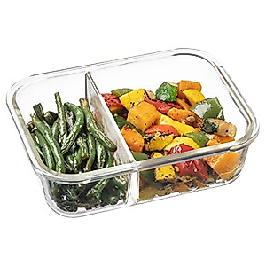 edge 2 Section Airtight Rectangle Glass Food Locktop Container (1500ML) 2 Pack, Mint