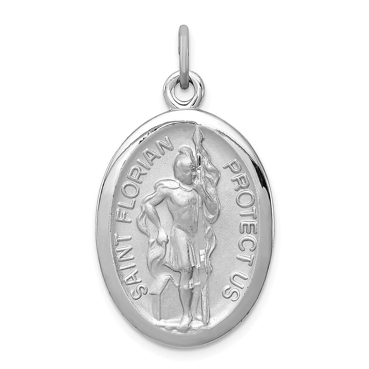 Solid 925 Sterling Silver Catholic Patron Saint Florian Pendant Charm Medal - 35mm x 20mm