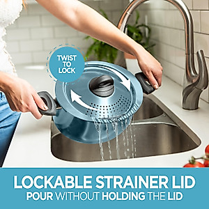 Bialetti Taste of Italy Nonstick Pasta Pot with Strainer Lid, 5.5-Quart, Teal