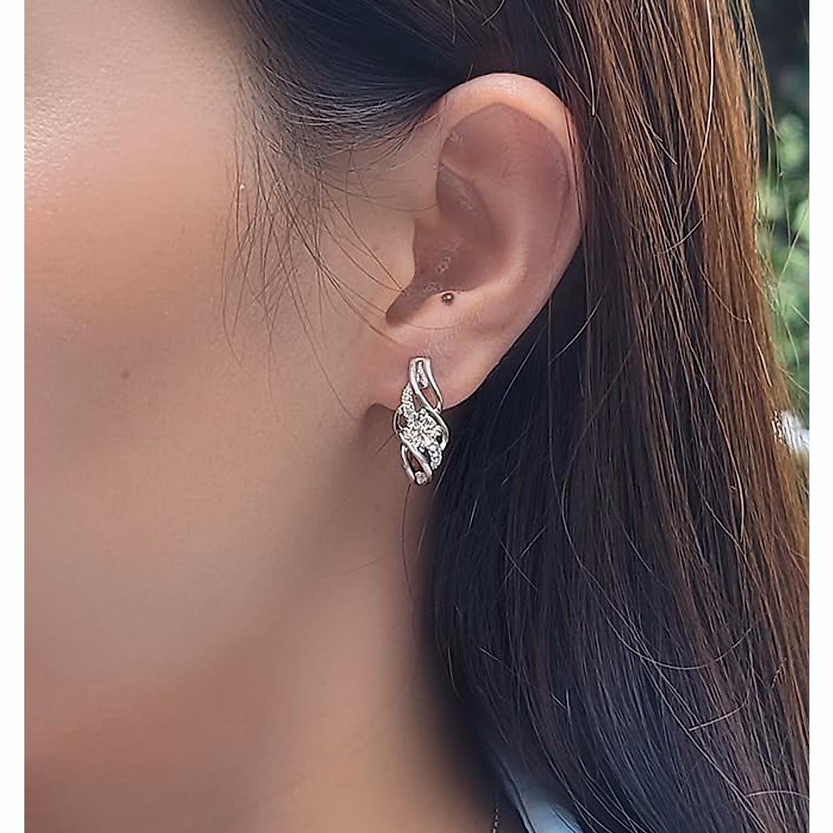 DovEggs Solid 10K White Gold Post 1ct Center 5mm G-H-I color Moissanite Hoop Earrings 14K Gold QUALITY Sterling Silver Earrings with Accents for Women