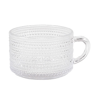 Stackable Vintage Coffee Mug, 14 Oz Clear Embossed Glass Cup, Premium Drinking Glass Tumbler, Tea Cup, Glass Coffee Cup for Cappuccino, Latte, Cereal, Cocktail, Yogurt, Beverage Hot