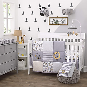 Little Love By Nojo Roarsome Lion, Grey, Yellow, White "I'M Roar Some" Photo Op Fitted Crib Sheet, Yellow, Grey, White, Charcoal