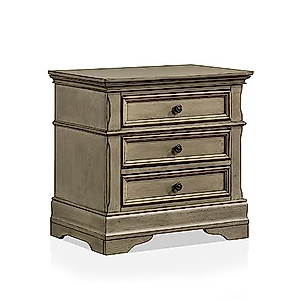 Furniture of America Apollinarius Transitional Wood 3-Piece Set, Tufted Headboard King-Size Bed and 3-Drawer Nightstand for Bedroom, Antique Warm Gray