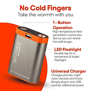 BoneView Electric Hand Warmer Emergency Power Bank with Flashlight - Portable Rechargeable 9900-mAh Battery Pack, Fast Heating Over 8 Hr, Hunting, Fishing, Survival, Camping Gadgets for Men & Women