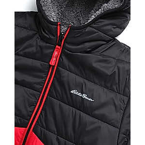 Eddie Bauer Boys' Reversible Jacket - Waterproof Lightweight Fleece Lined Hooded Puffer Coat - Boys Outerwear Jacket (5-20), Size 7-8, Chili Pepper