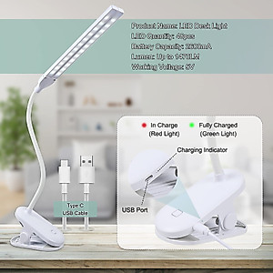 deaunbr LED Reading Light with Clip, Desk Lamp 48 LEDs 2600mAh Battery USB Rechargeable Book Lights Stepless Adjustable Brightness Eye Protection Flexible Table Lamps for Bed Headboard, Home, Office