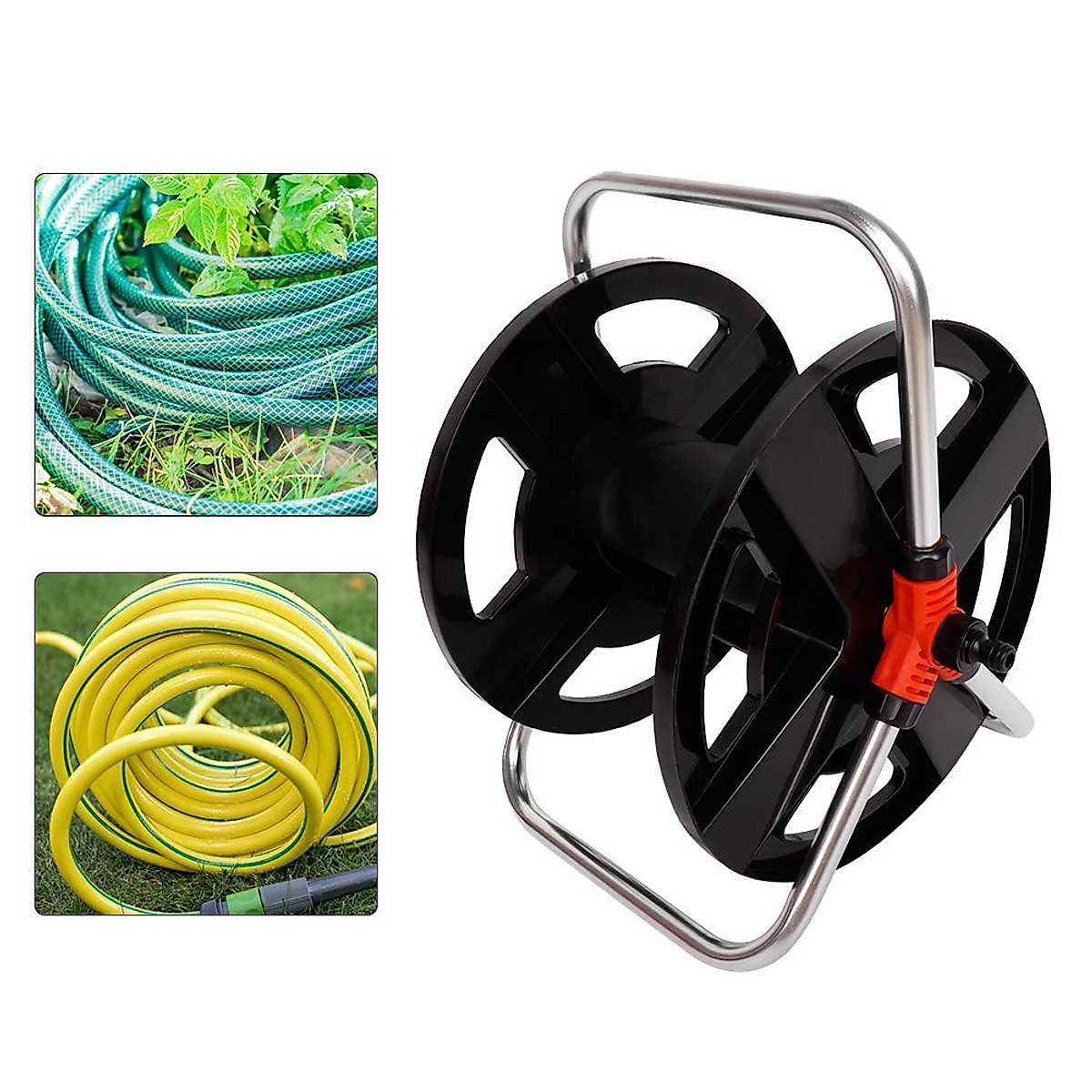 Hand Cranked Hose Reel, Practical Water Pipe Storage Shelf Aluminium Tube Garden Hose Reel Wall-mounted Water Hose Reel