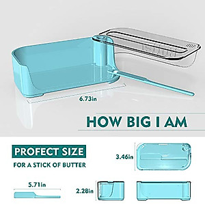 Butter Dish with Lid and Knife,Airtight Butter Container Covered Butter Dish for Countertop or Fridge,ABS Plastic Butter Dishes with an Attached Flip-Top Lid (Blue)