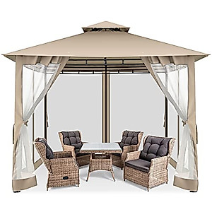 Tooluck Patio Gazebo with Mosquito Netting Outdoor Gazebo 10 Ft x 10 Ft Canopy Tent Double Roof Tops for Party, Backyard, Patio Lawn and Garden