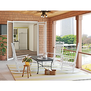 POLYDUN Outdoor Rocking Chair, Looks Like Wood, High Back Poly Lumber Patio Rocker Chair, 365Lbs Support, All-Weather Porch Rocking Chair for Lawn, Backyard, Indoor, Garden, White